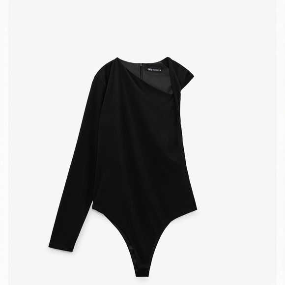 Zara | Tops | Asymmetrical Bodysuit With Back Zipper | Poshmark